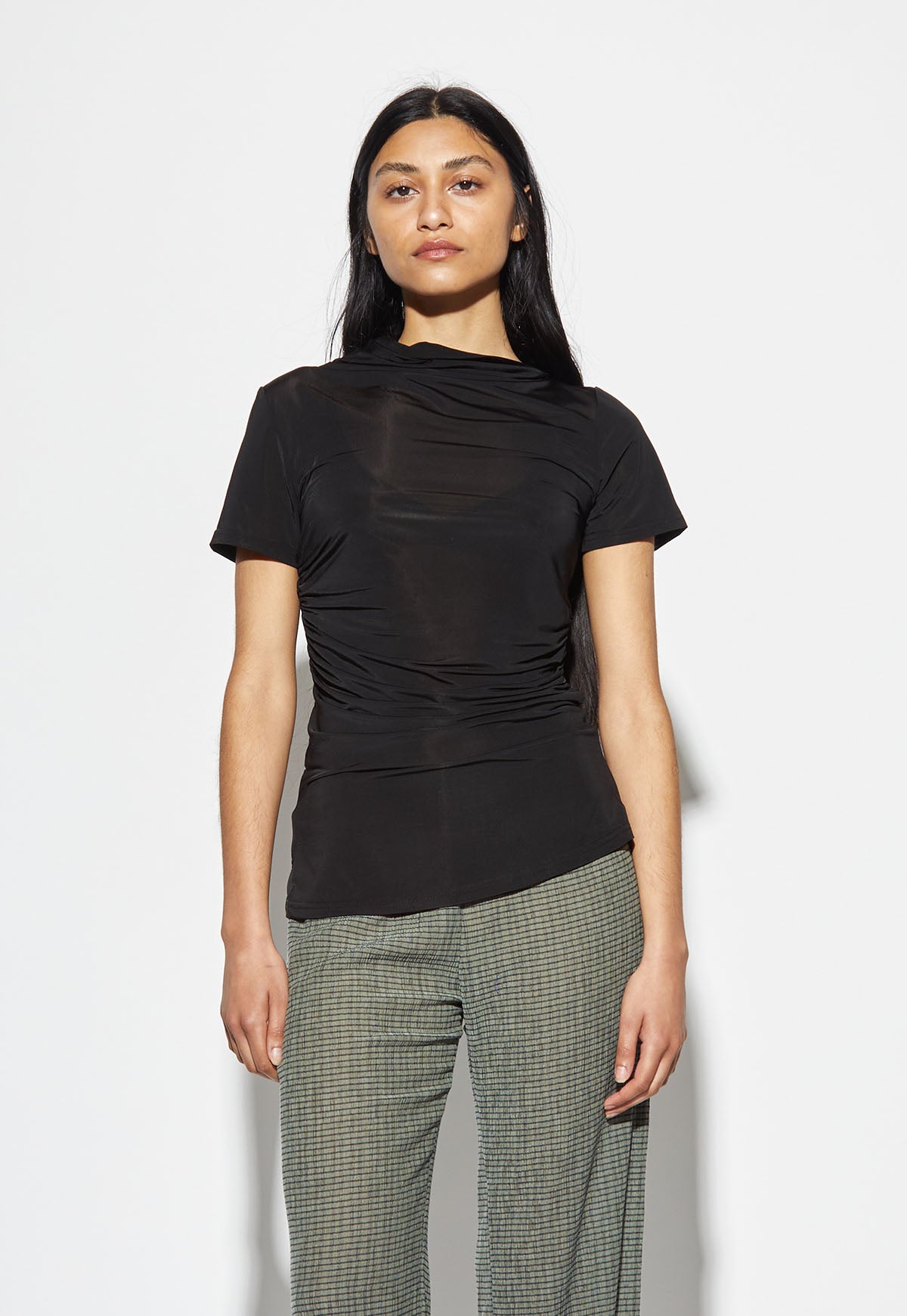 Semi-Sheer Ruched Top Black – NOIS NEW YORK